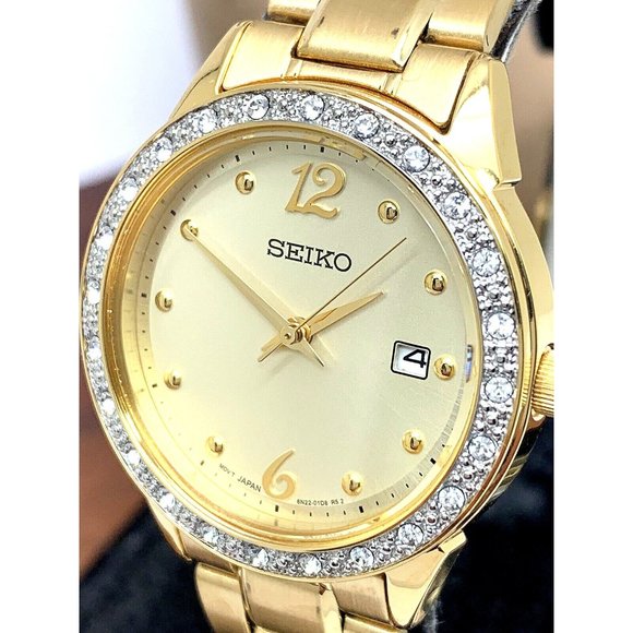 Seiko | Accessories | Seiko Womens Watch Sur674 Quartz Crystal Accent Gold Tone Stainless Ste ...